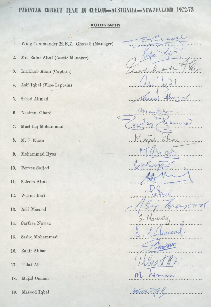 Cricketbooks.com.au | AUTOGRAPH SHEET: 1972-73 Pakistanis to Ceylon and ...